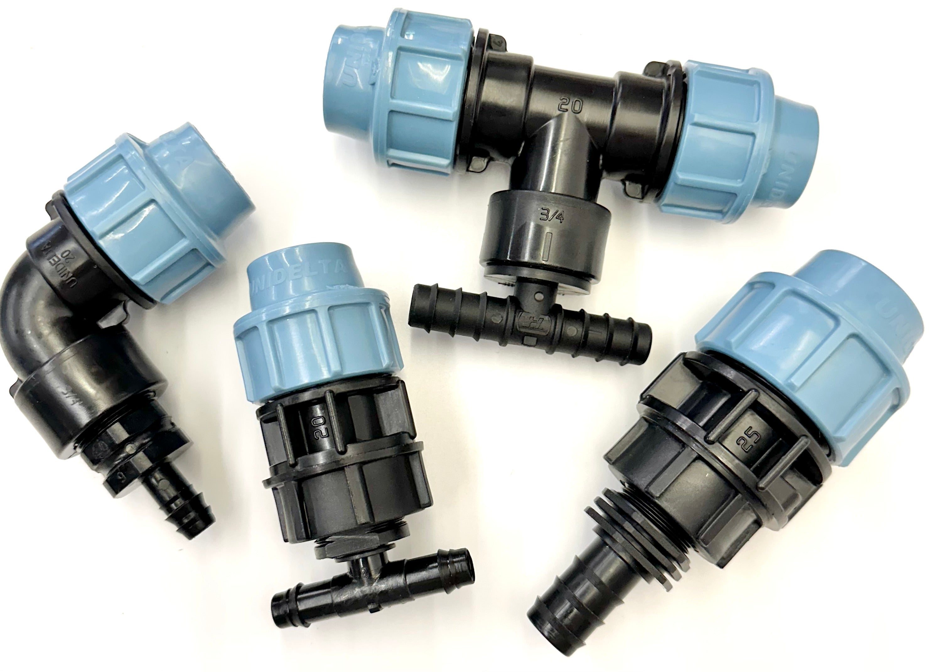 Compression to Barbed fittings for heavy duty connections.